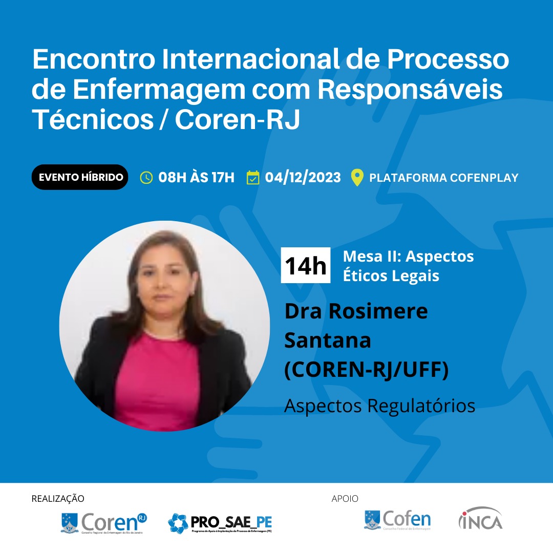 Rosimere Santana participará do Primeiro Encontro Internacional de Processo de Enfermagem com ...